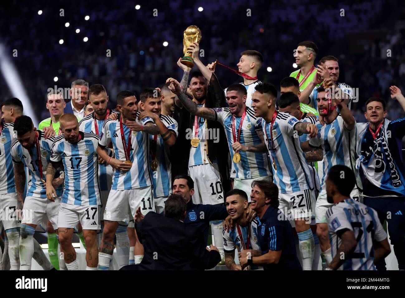 Qatar - 18/12/2022, Lionel Messi of Argentina holding the World Cup and ...