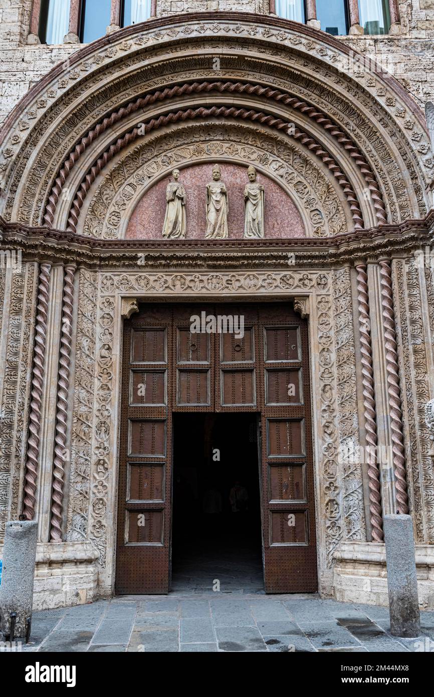 Entrance gate of the Perugia cathedral, historic center of Perugia ...