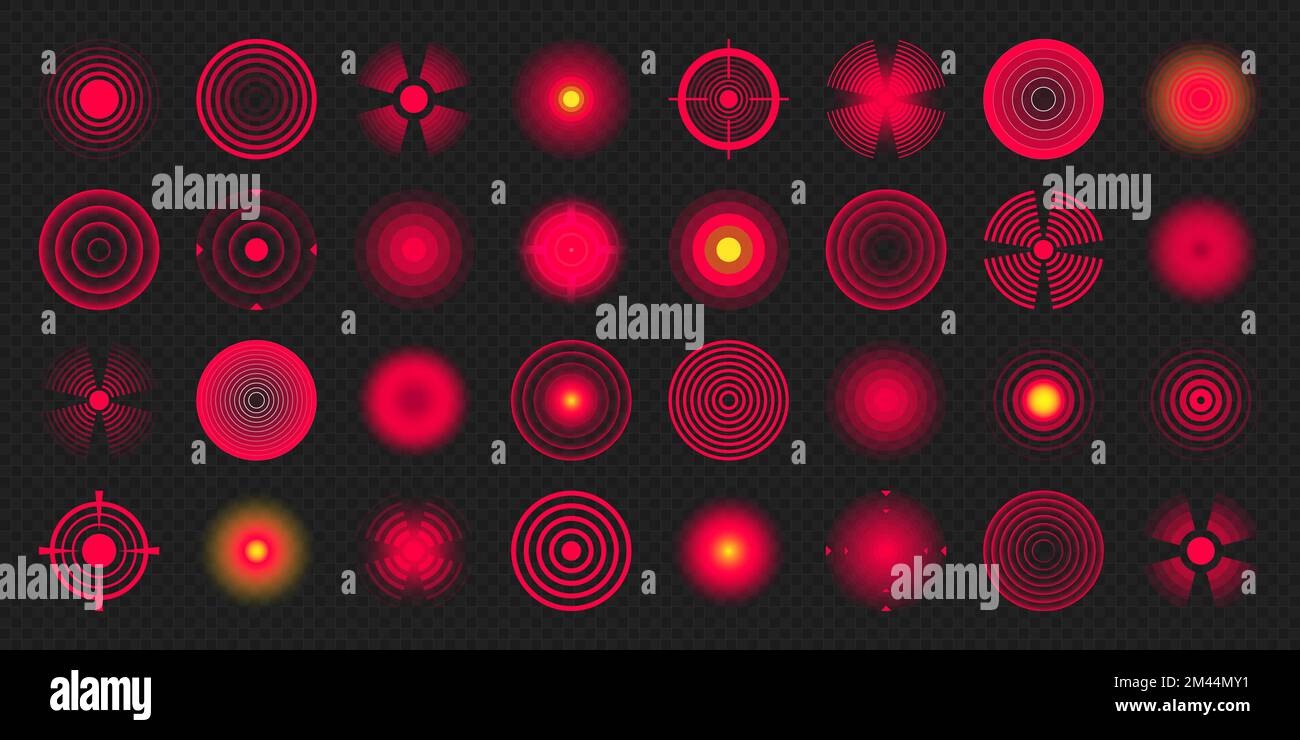 Pain localization marks. Painful area, aching spot. Red circles ...