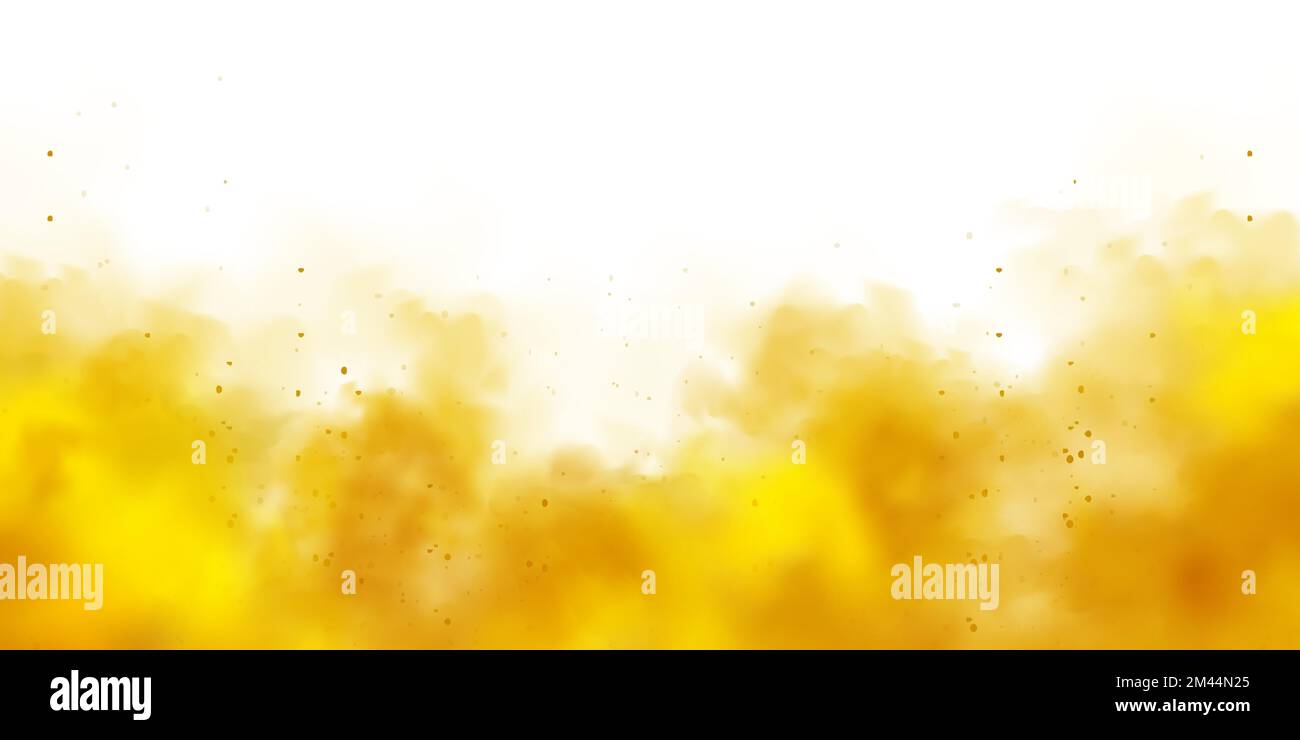 Yellow colorful smoke clouds isolated on white background, realistic ...