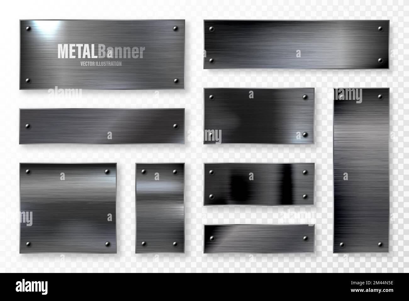 Realistic black metal banners collection. Brushed steel or aluminium ...