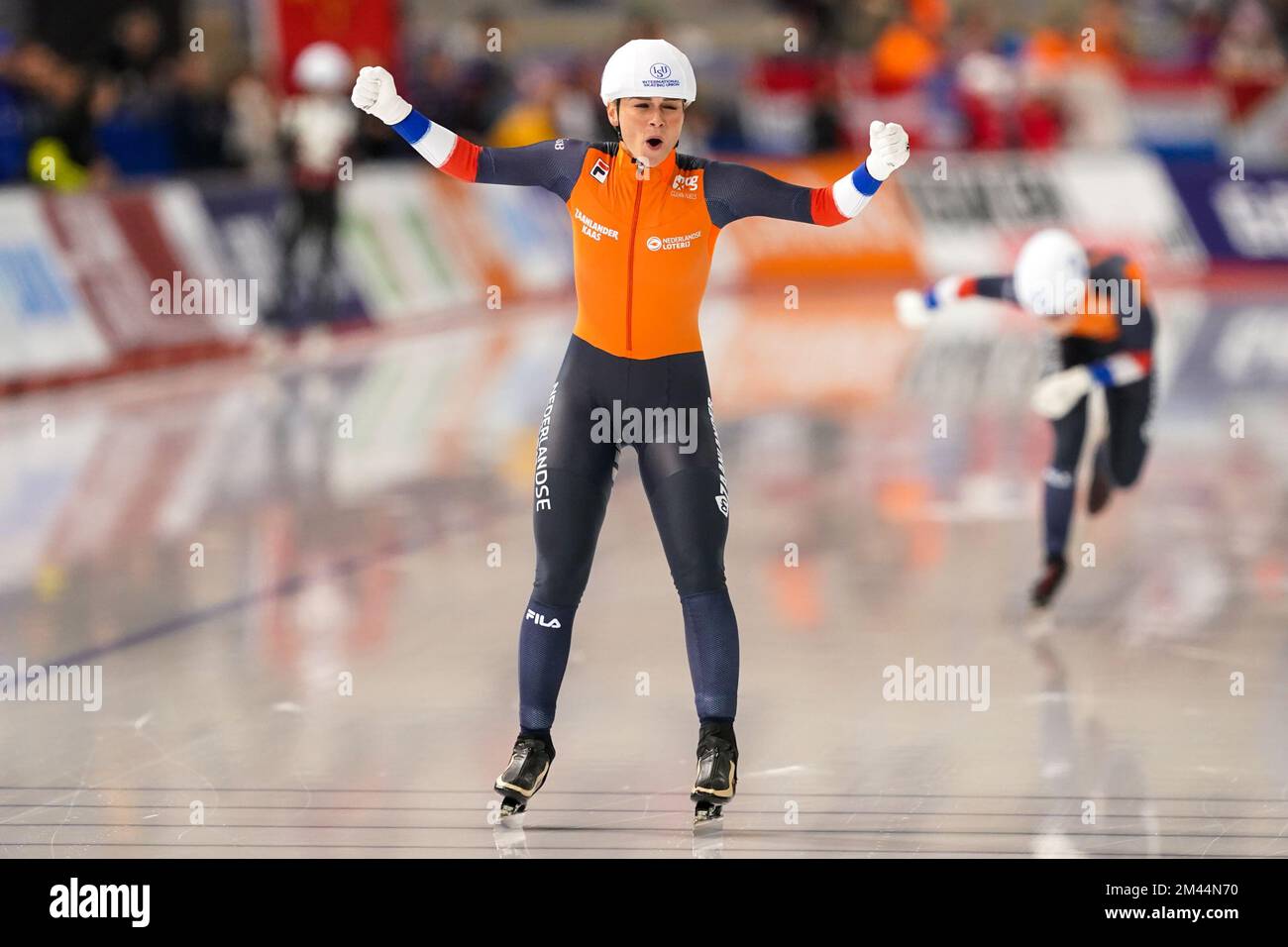 CALGARY, CANADA - DECEMBER 18: Irene Schouten of The Netherlands reacts ...