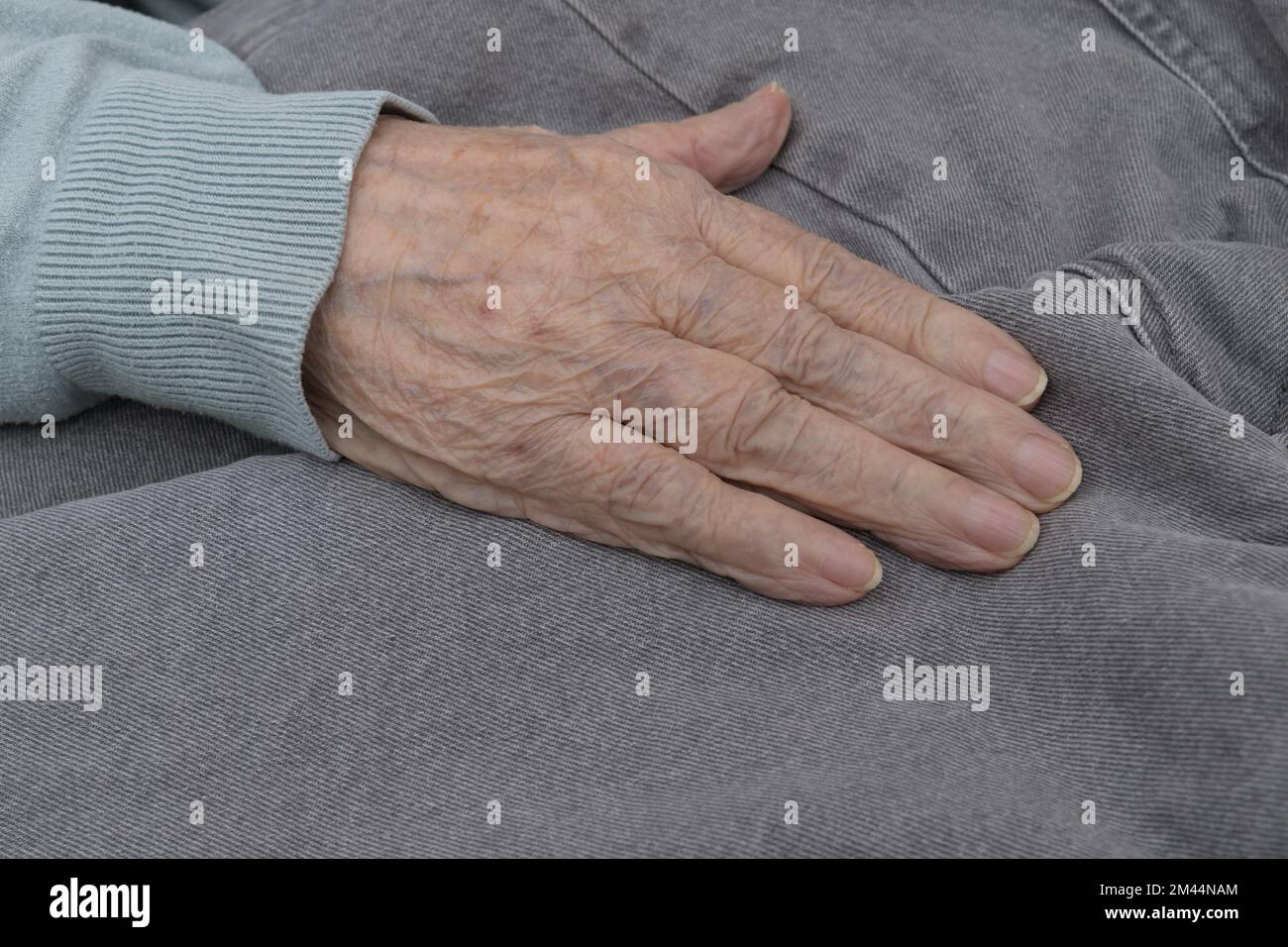 A hands of an elderly woman feel the matter. Tactile senses of seniors ...