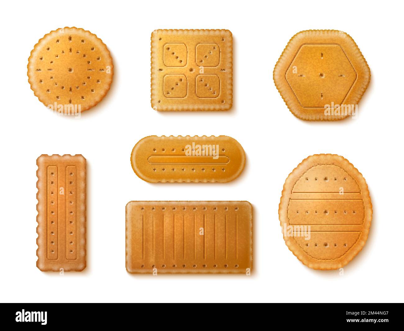 Realistic crackers. Isolated 3d sweet and salted cookies, crispy pastry ...