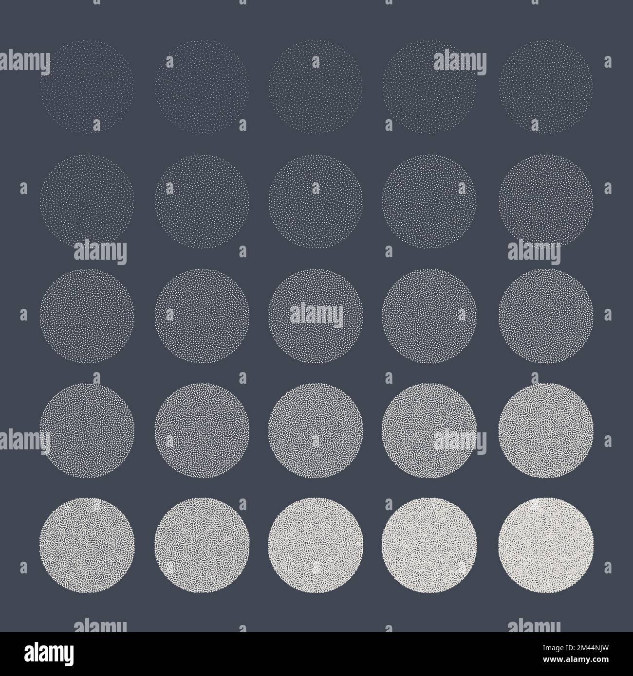 Round shaped dotted objects, stipple elements. Fading gradient ...