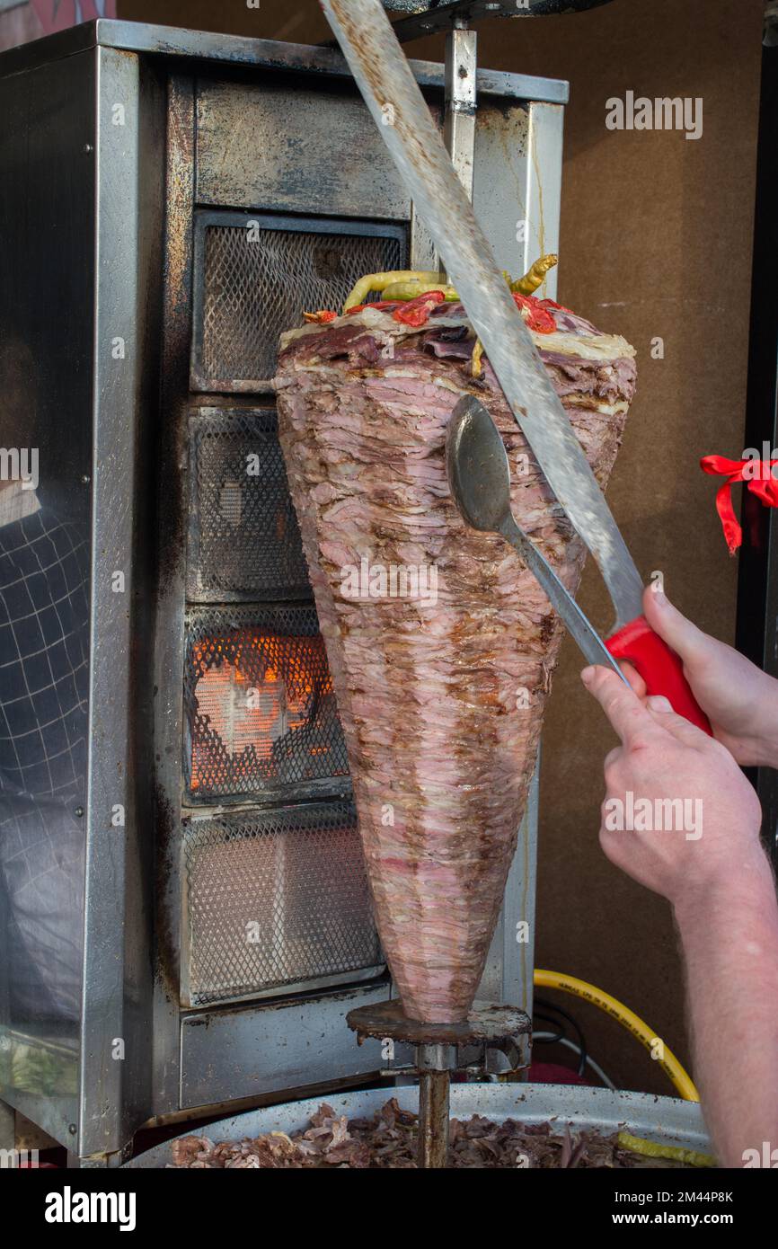 Traditional Turkish Doner Kebab on pole Stock Photo - Alamy
