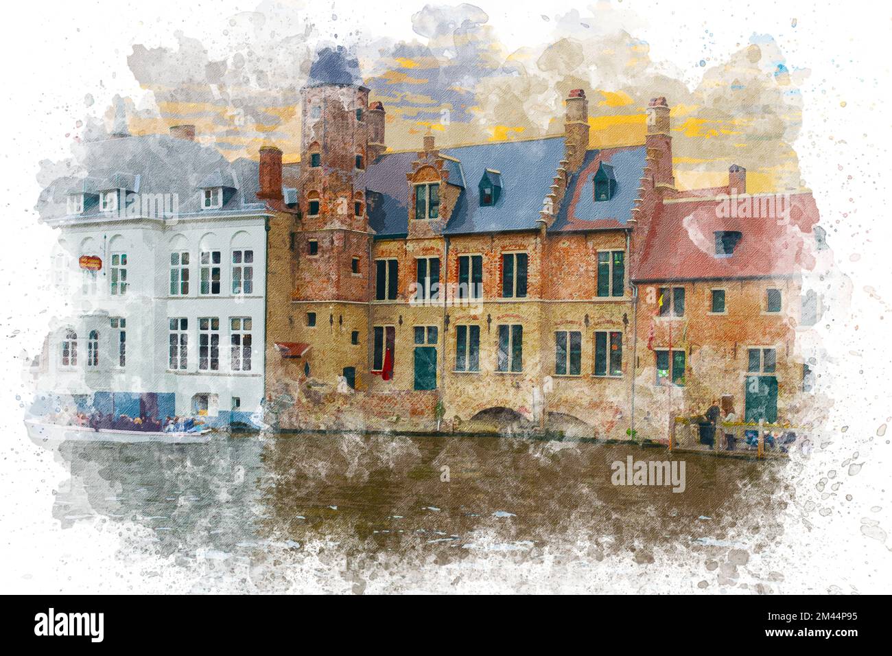 Watercolor painting of Bruges cityscape. Travel to Bruges Belgium ...