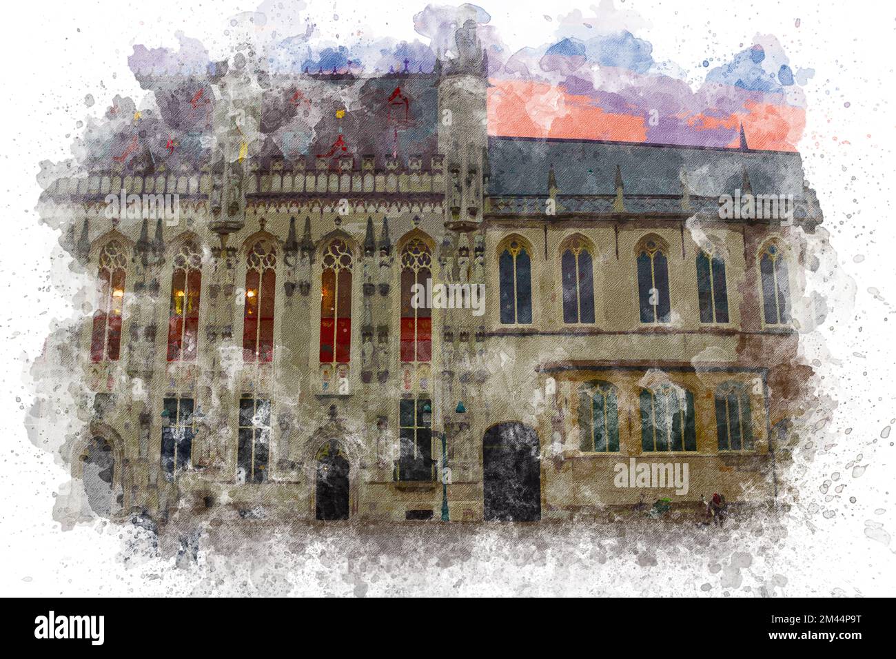 Watercolor painting of Bruges cityscape. Travel to Bruges Belgium ...