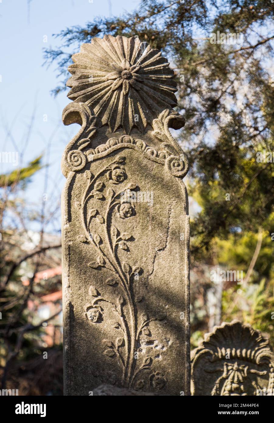 Art in stone of Ottomantime tomb in cemetery Stock Photo - Alamy