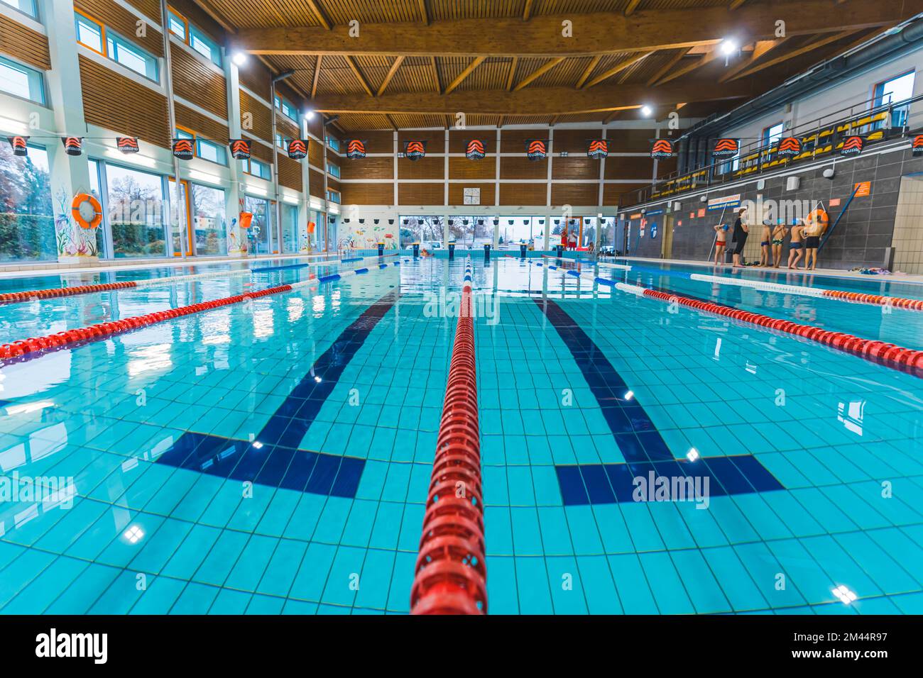 05.12.2022 Ozarow Mazowiecki, Poland - Shot of two indoor swimming pool ...