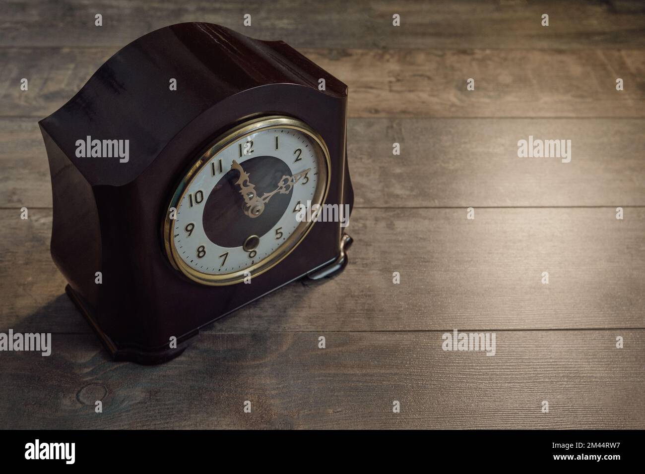 Vintage table clock. Retro composition with space for text. Texture of ...