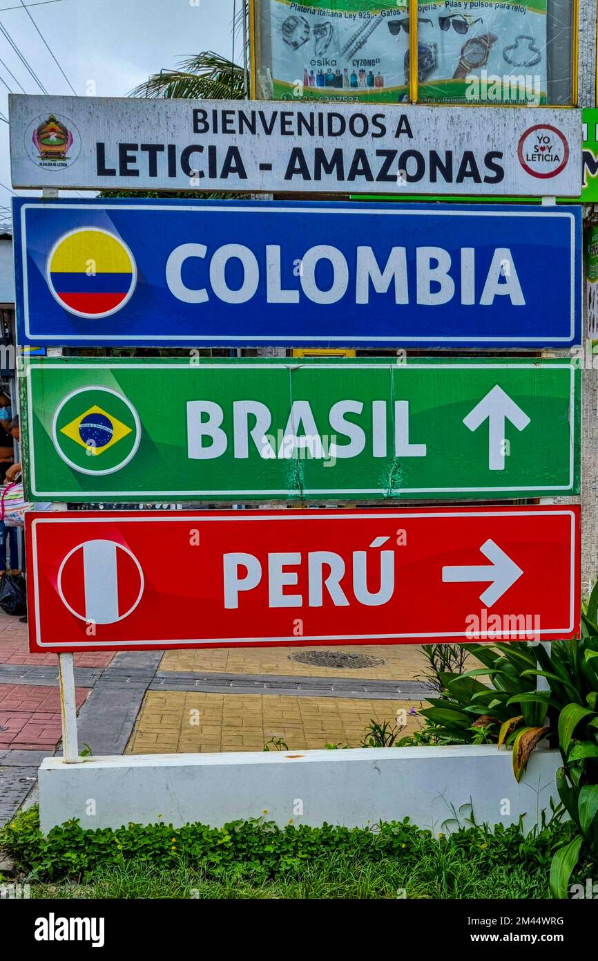Three country corner between Brazil, Colombia and Peru, Leticia ...