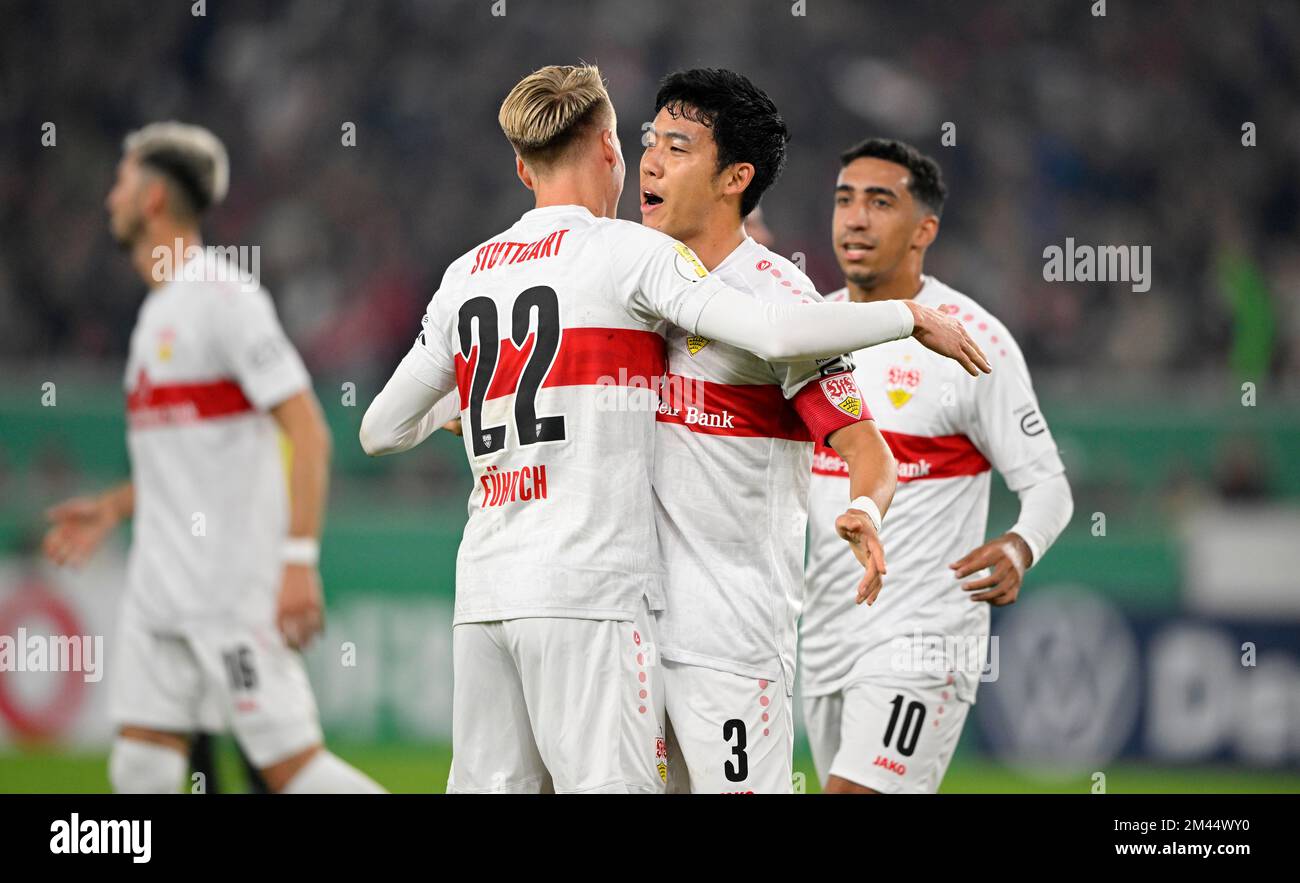 Goal celebration Wataru Endo VfB Stuttgart (03) with Chris Fuehrich VfB ...
