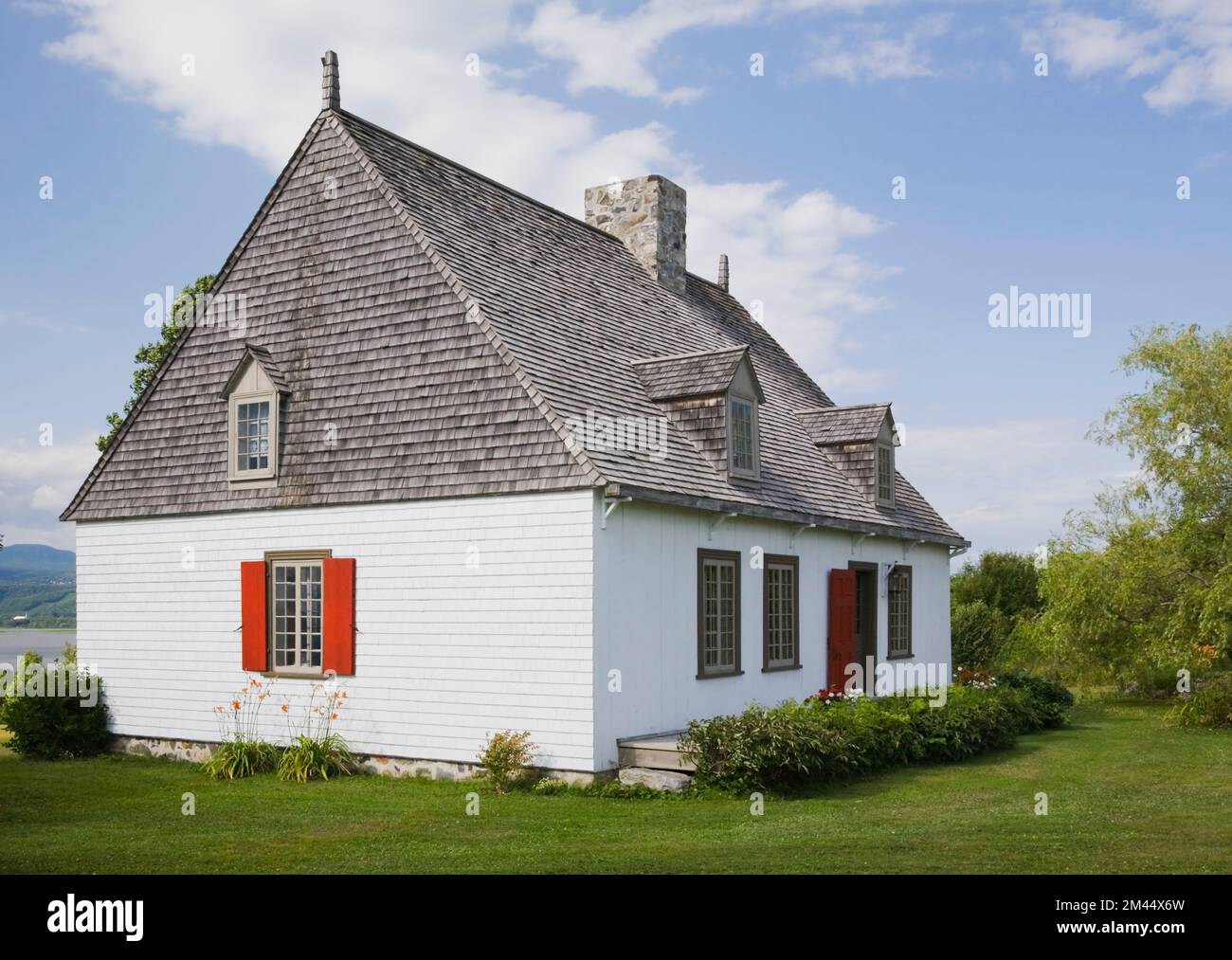 Old 1752 French regime white wood plank with cedar shingles roof ...