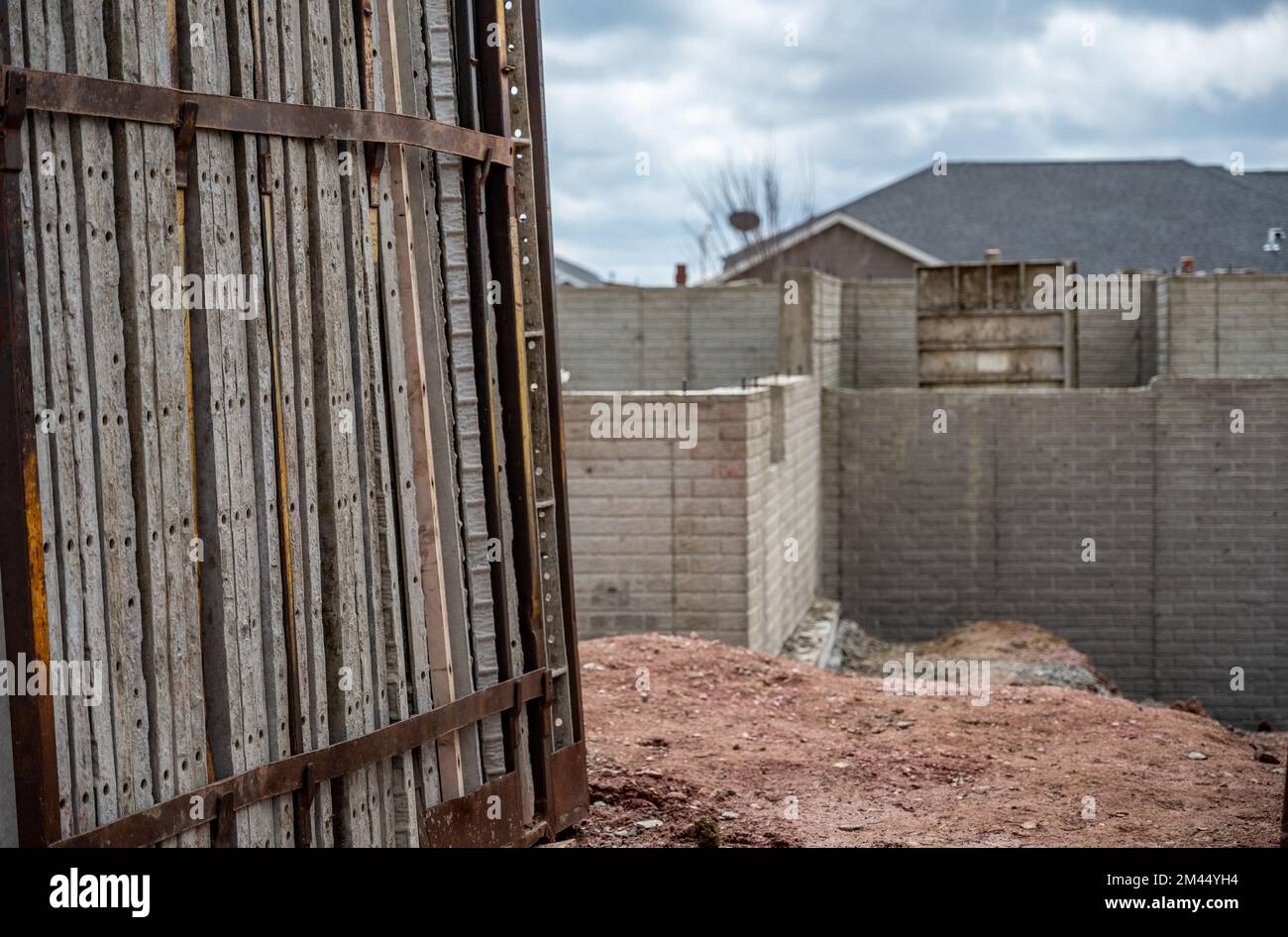 Stacked removable concrete forms for a basement at a residential home ...