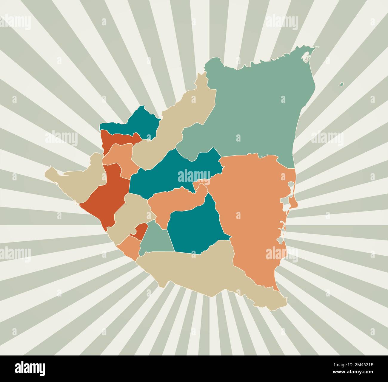Nicaragua map. Poster with map of the country in retro color palette ...