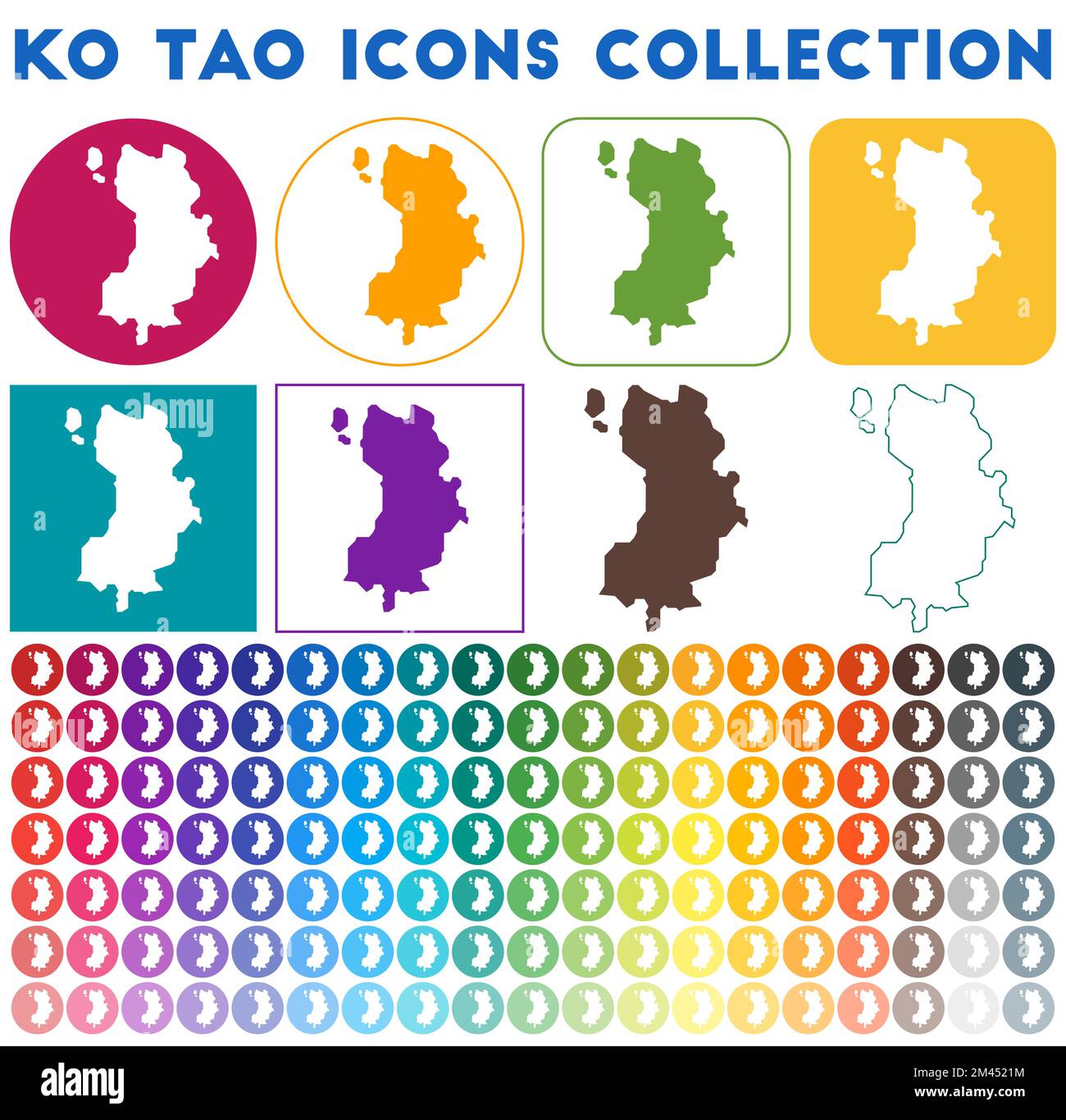Ko Tao icons collection. Bright colorful trendy map icons. Modern Ko ...