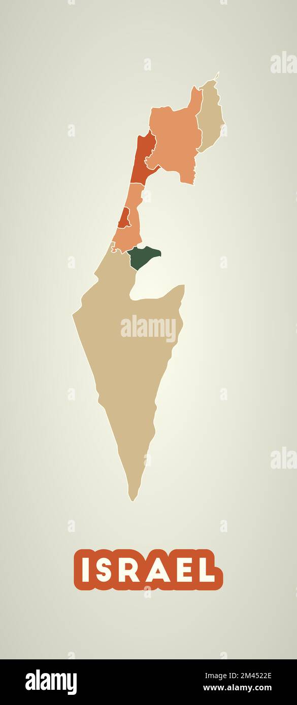 Israel poster in retro style. Map of the country with regions in autumn ...