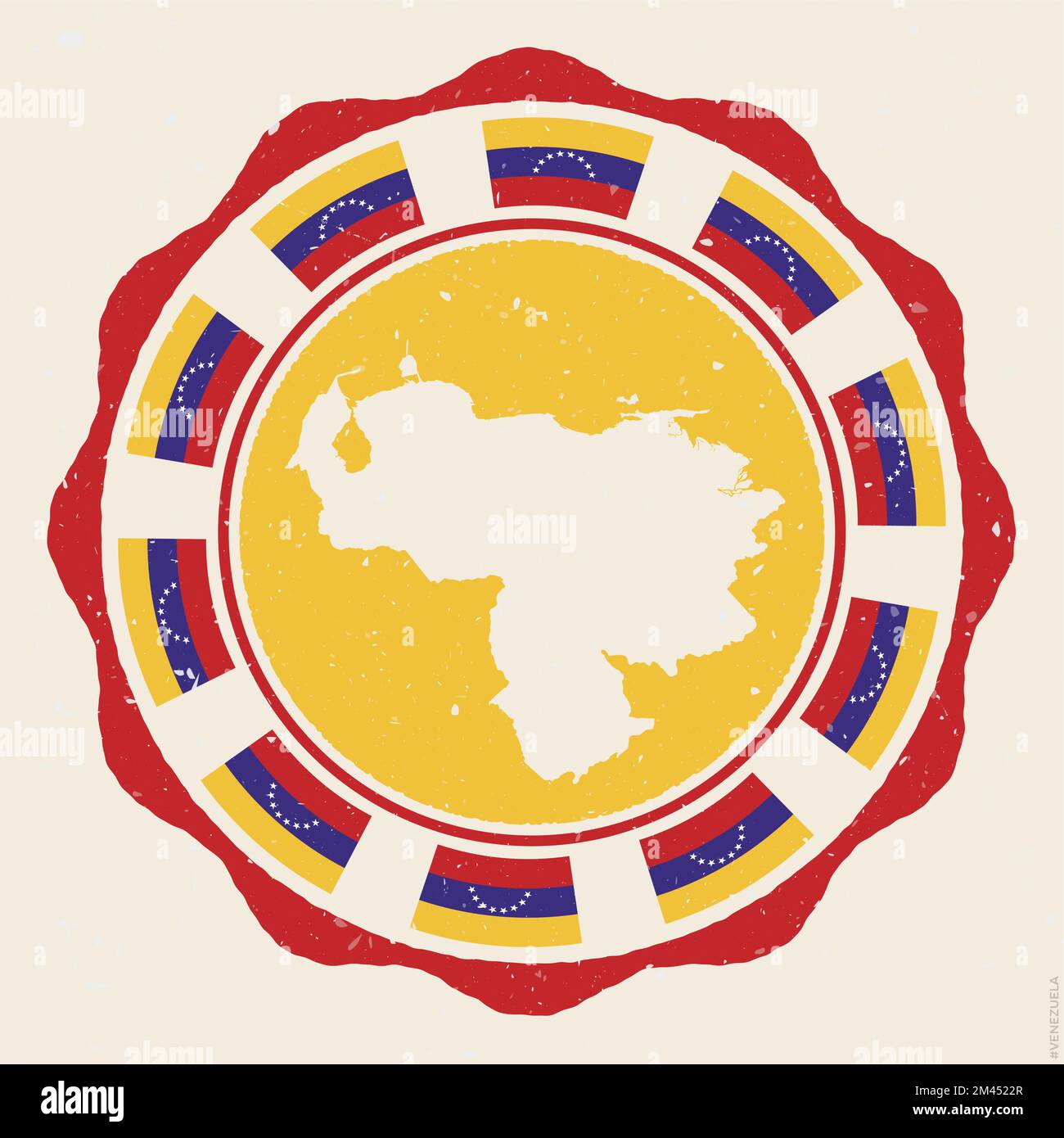 Venezuela vintage sign. Grunge round logo with map and flags of ...