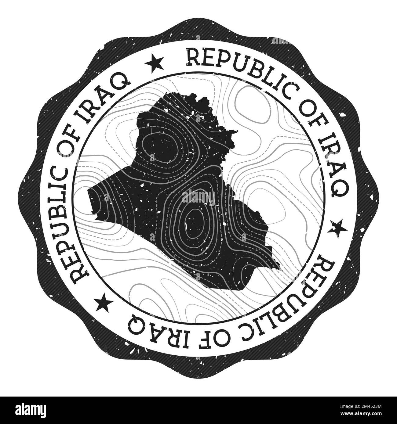 Republic of Iraq outdoor stamp. Round sticker with map of country with ...
