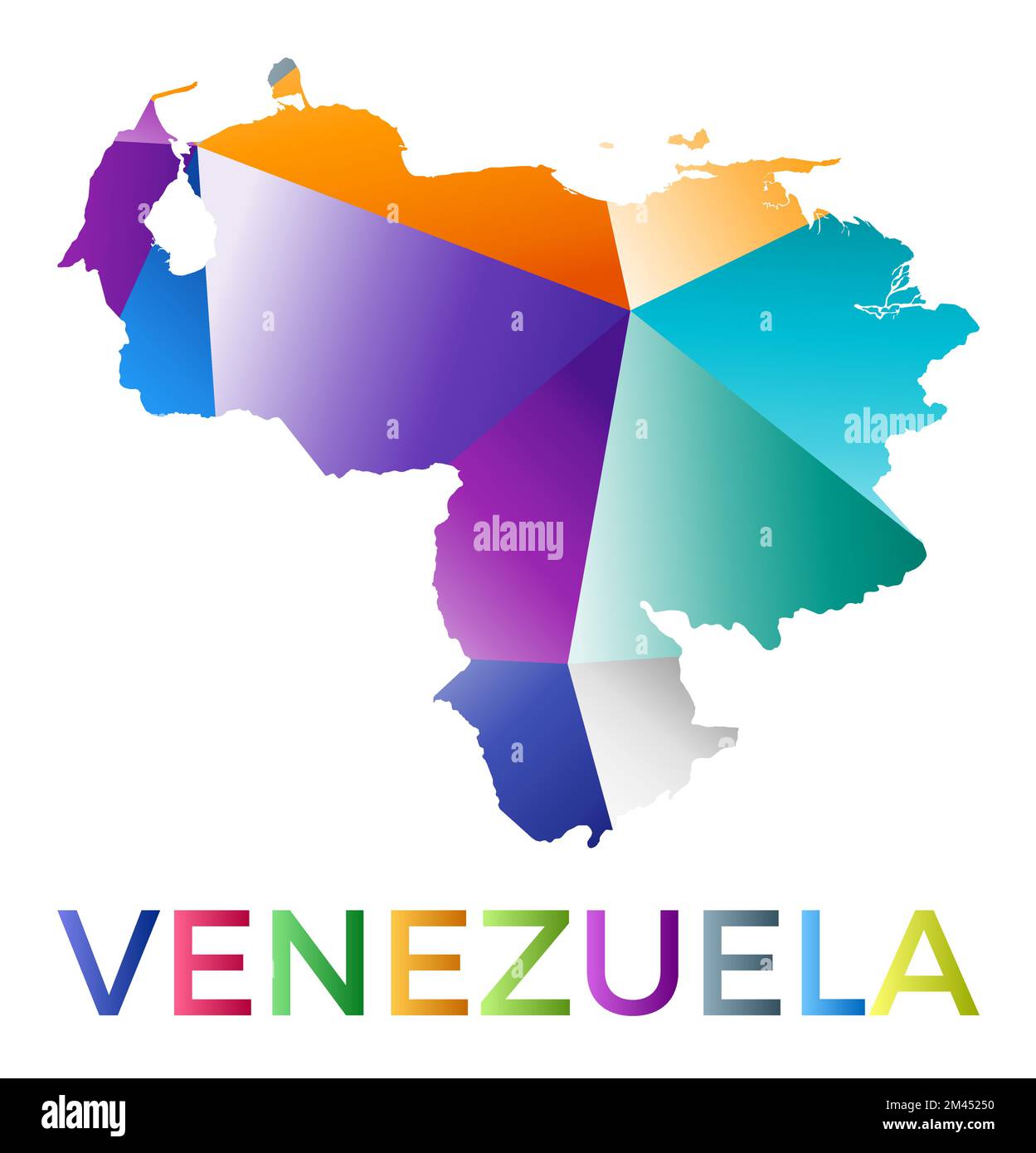 Bright colored Venezuela shape. Multicolor geometric style country logo ...