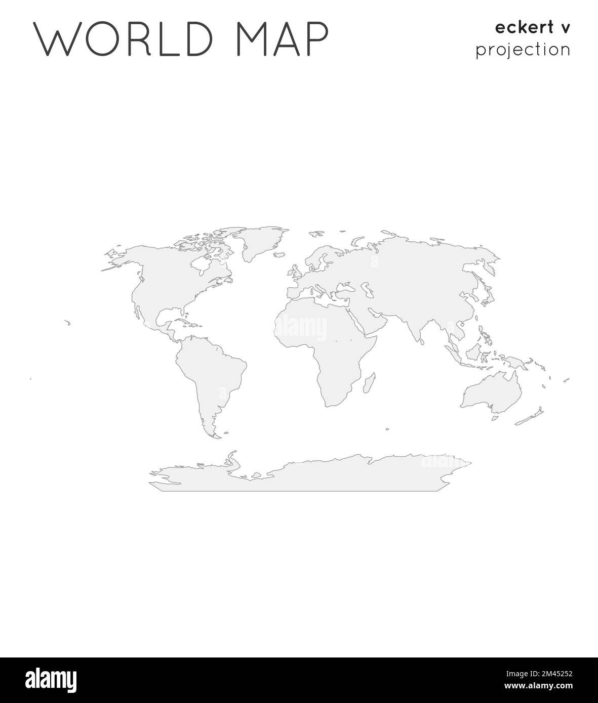 World map. Globe in Eckert V projection, plain style. Outline vector ...