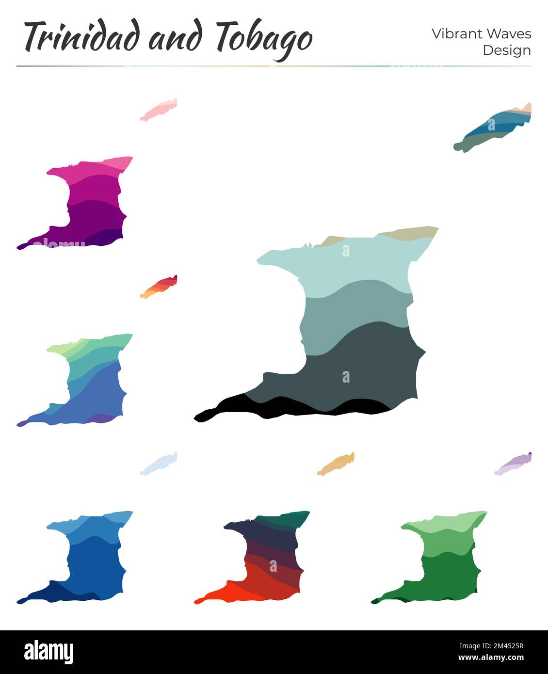 Set of vector maps of Trinidad and Tobago. Vibrant waves design. Bright ...