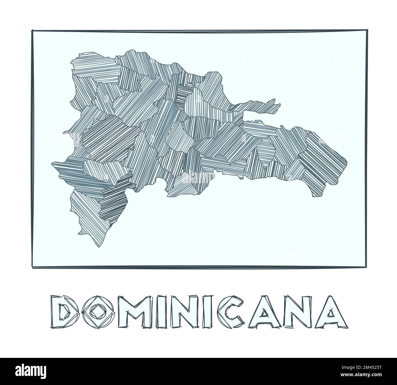Sketch map of Dominicana. Grayscale hand-drawn map of the country ...