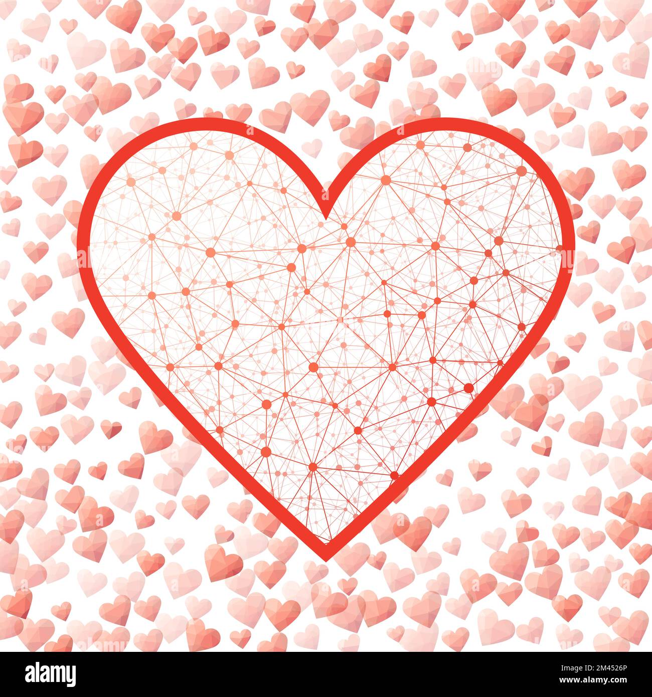 Valentine's Day Logo. Geometric heart mesh in red color shades, red ...