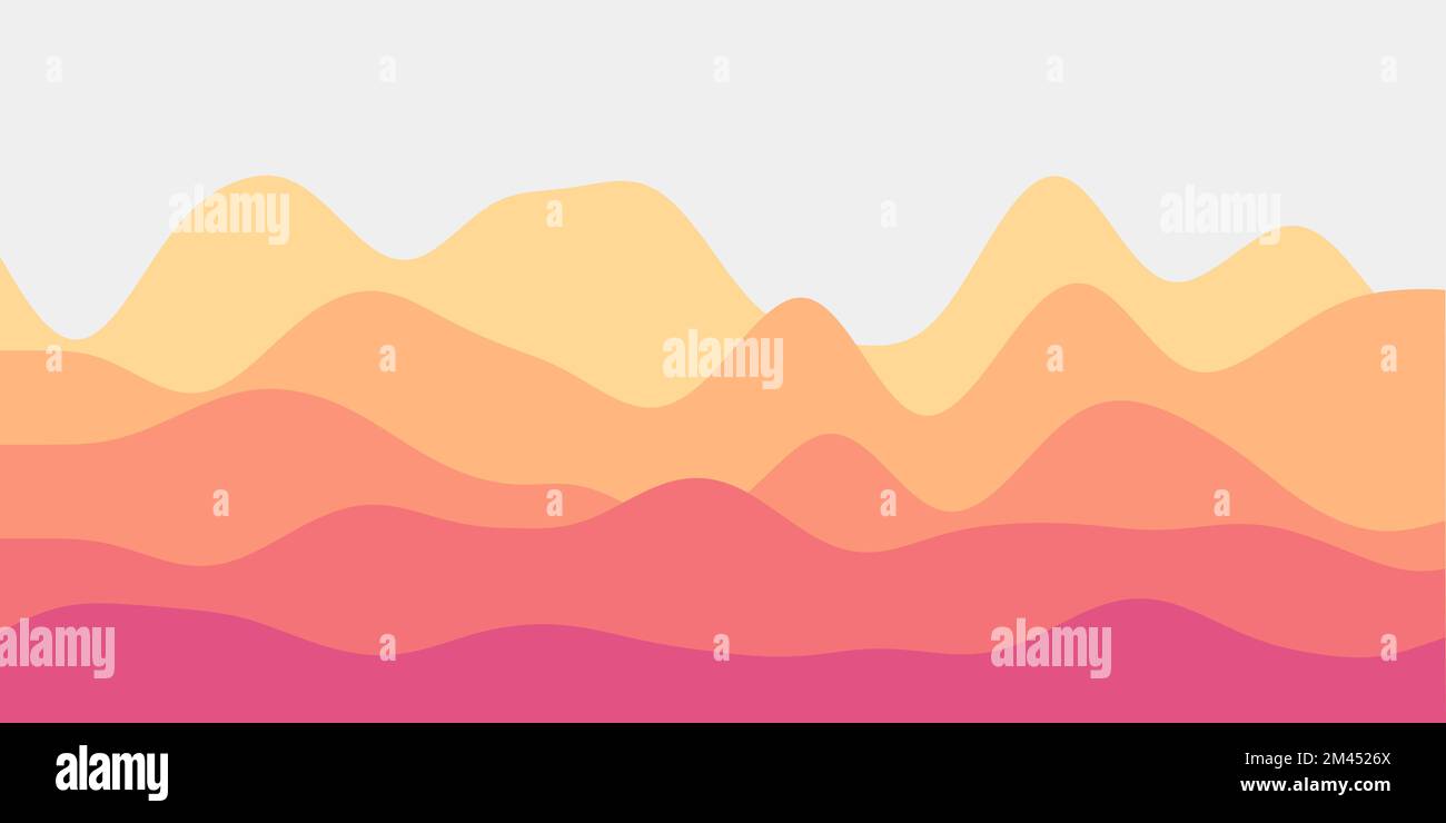 Abstract pink and yellow hills background. Colorful waves trendy vector ...