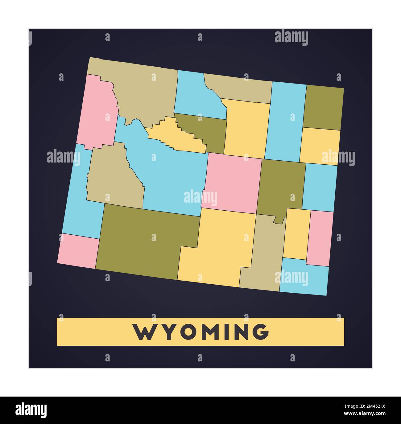 Wyoming map. US state poster with regions. Shape of Wyoming with US ...