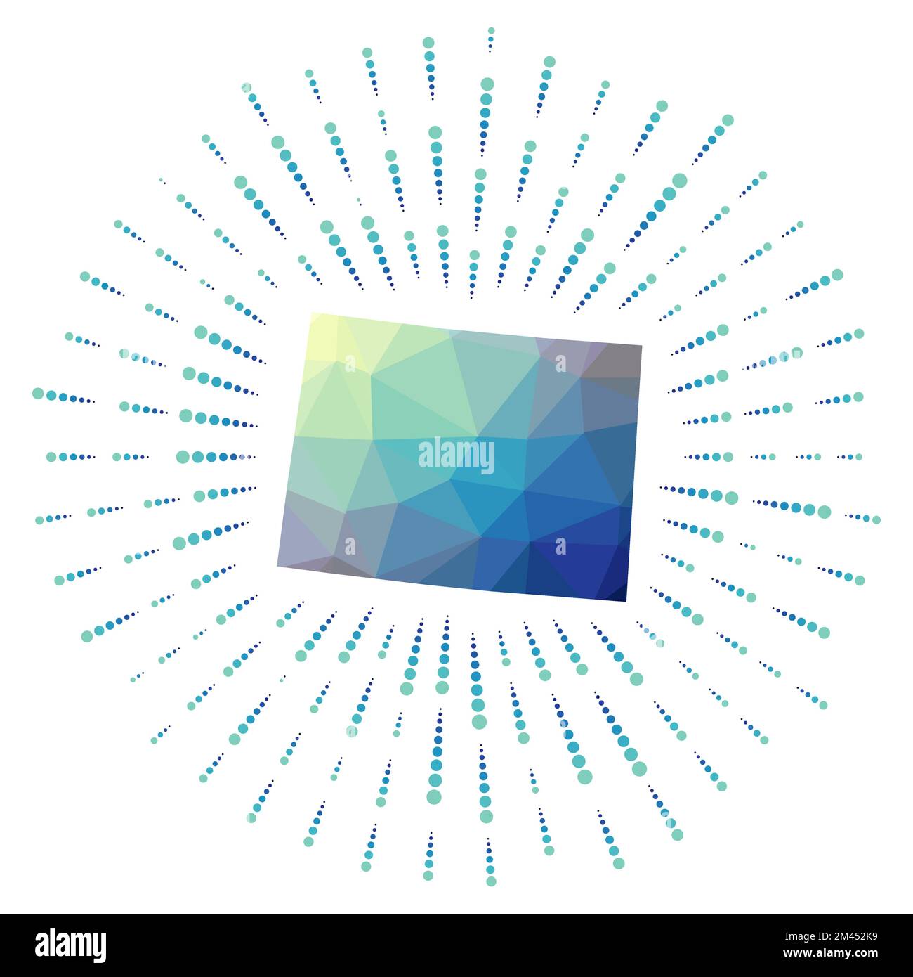Shape of Colorado, polygonal sunburst. Map of the US state with ...