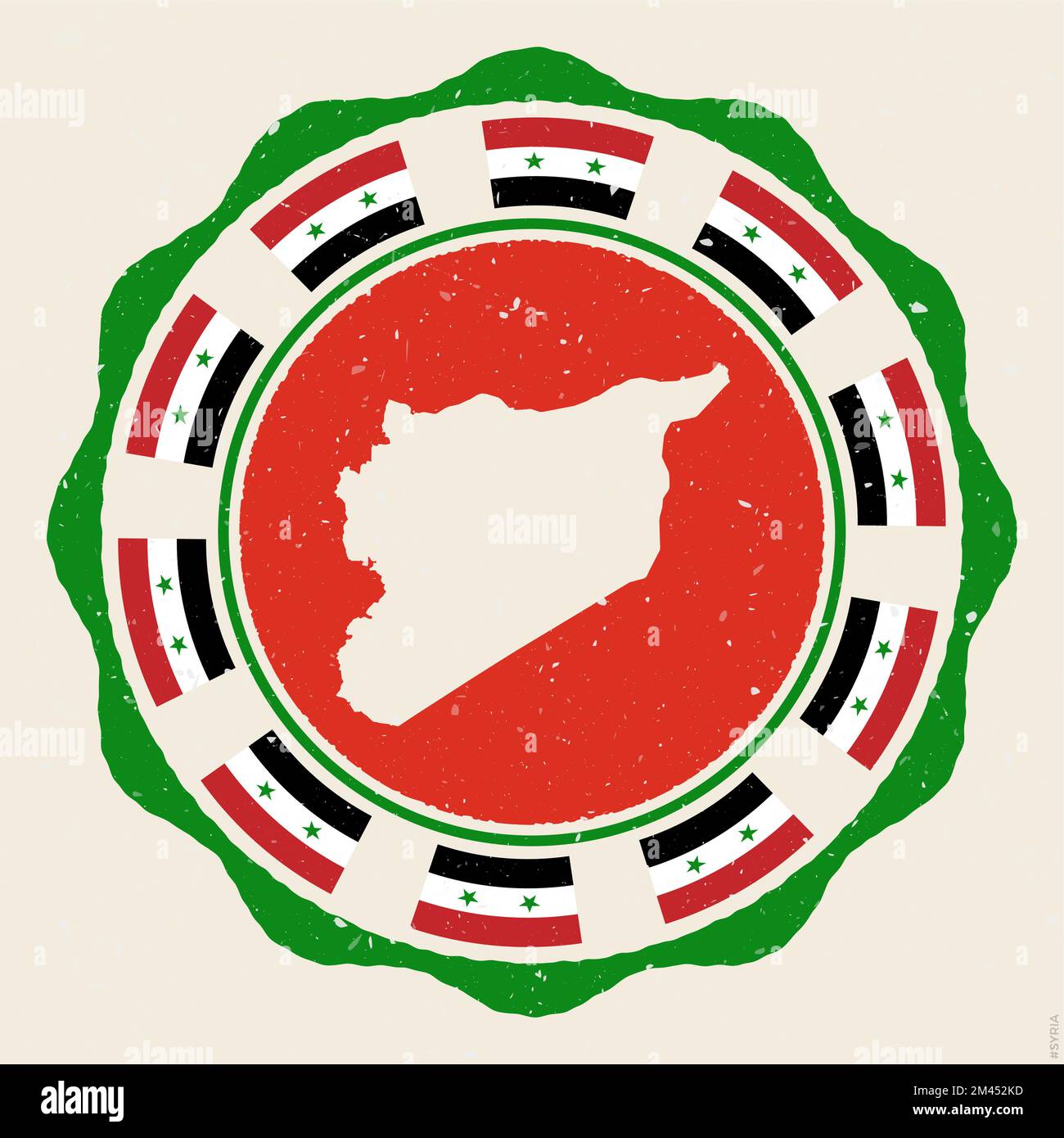 Syria vintage sign. Grunge round logo with map and flags of Syria. Cool ...
