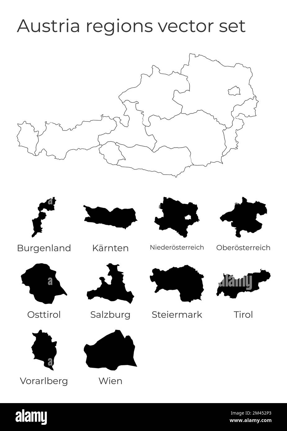 Austria map with shapes of regions. Blank vector map of the Country ...