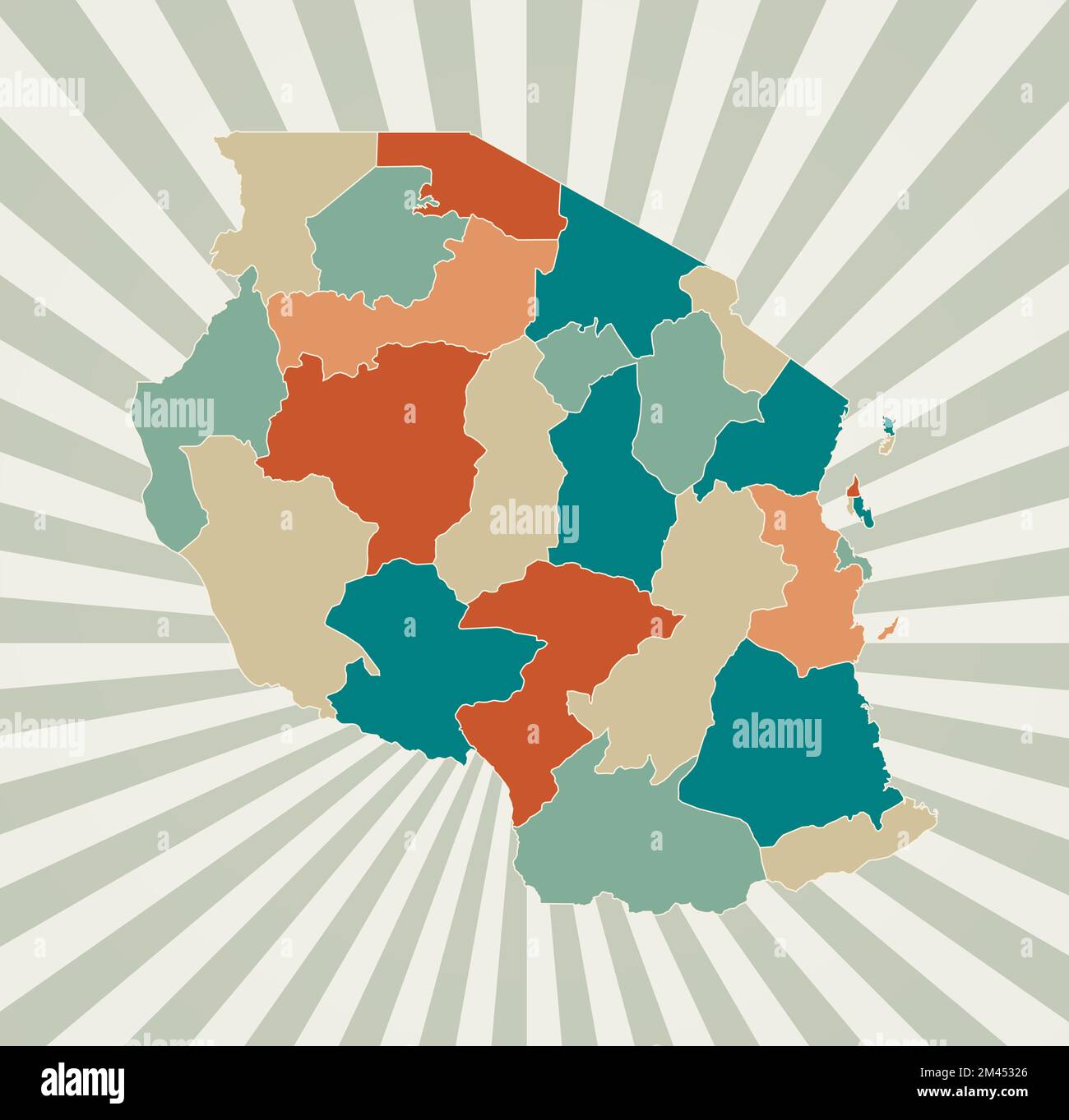 Tanzania map. Poster with map of the country in retro color palette ...