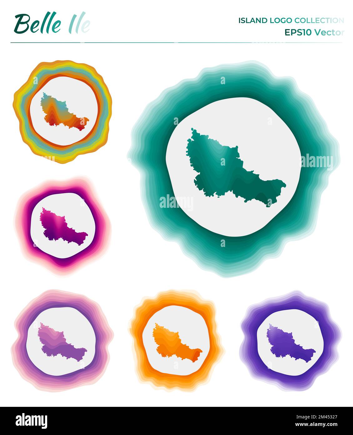 Belle Ile logo collection. Colorful badge of the island. Layers around ...
