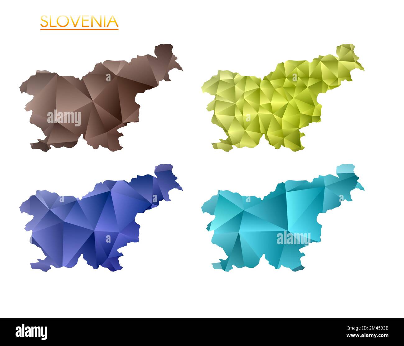 Set of vector polygonal maps of Slovenia. Bright gradient map of ...