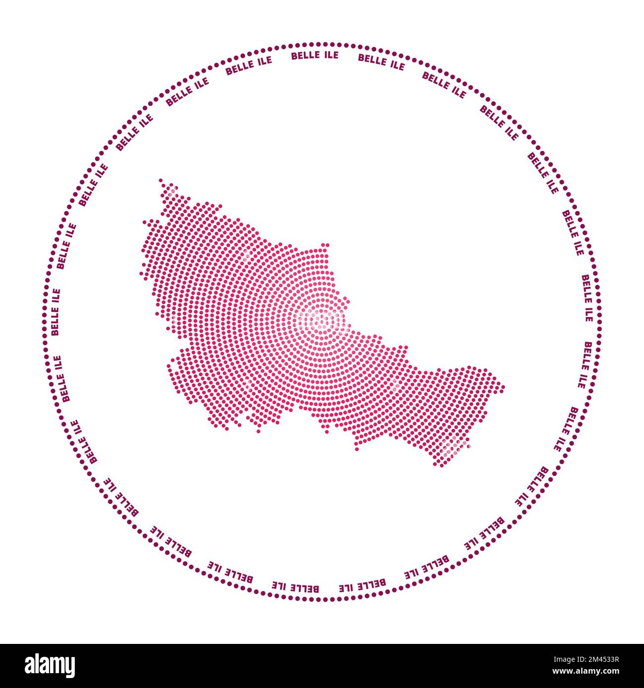 Belle Ile round logo. Digital style shape of Belle Ile in dotted circle ...