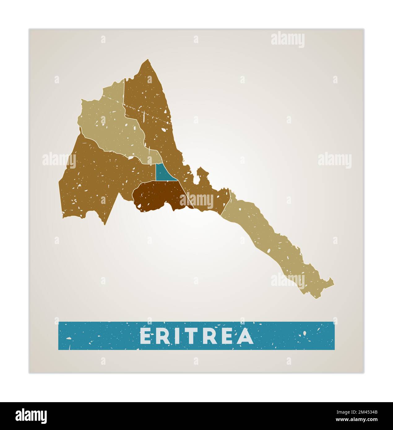 Eritrea map. Country poster with regions. Old grunge texture. Shape of ...