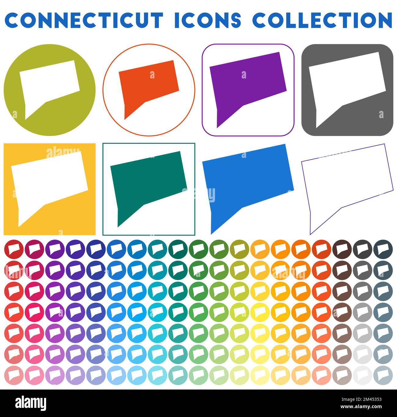 Connecticut icons collection. Bright colorful trendy map icons. Modern ...