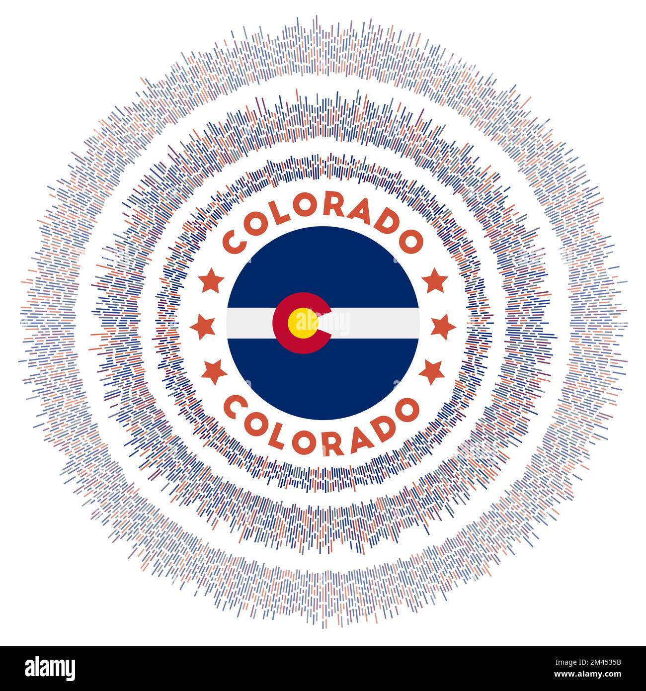 Colorado symbol. Radiant US state flag with colorful rays. Shiny ...