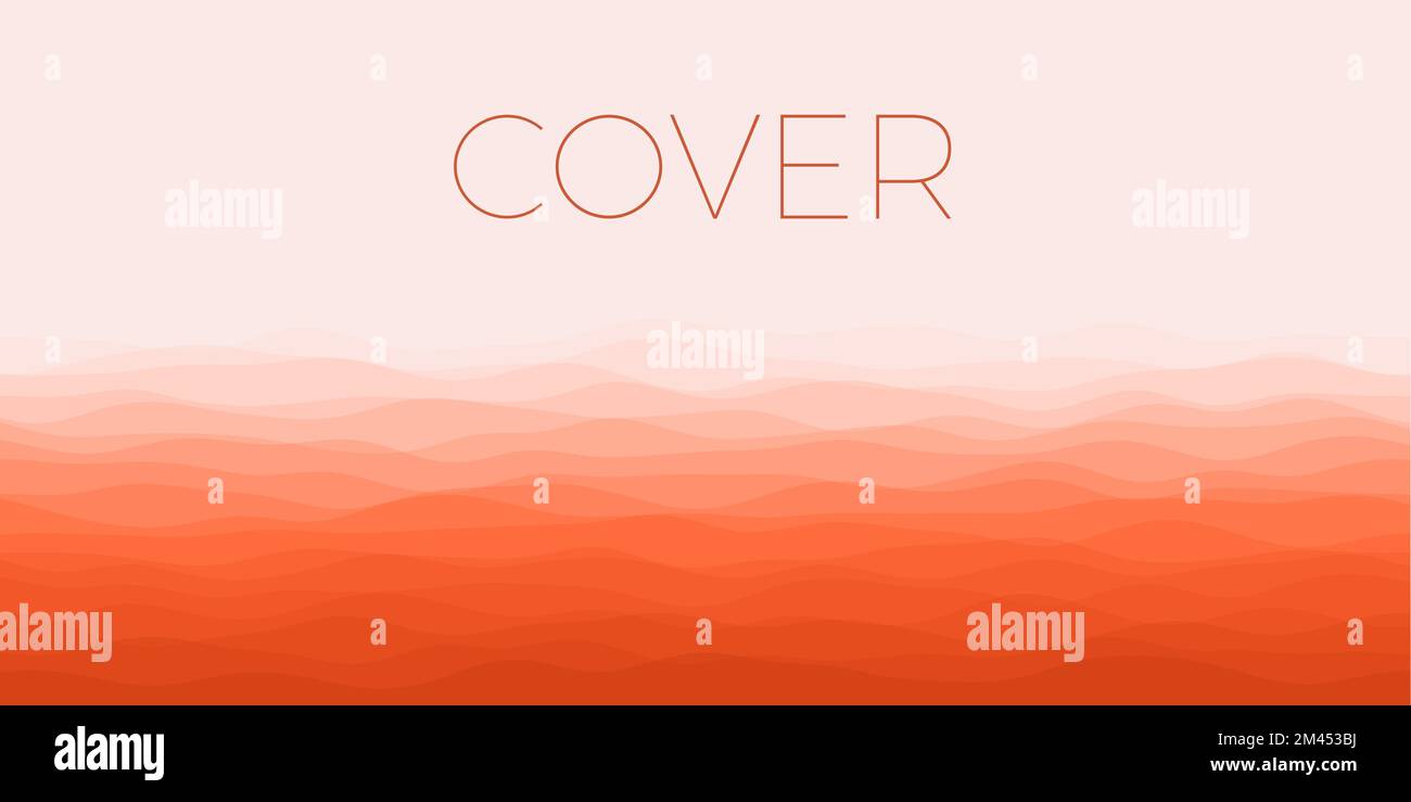 Abstract waves cover. Horizontal background with curves in deep orange ...