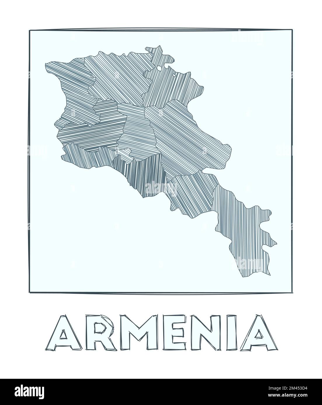 Sketch map of Armenia. Grayscale hand-drawn map of the country. Filled ...
