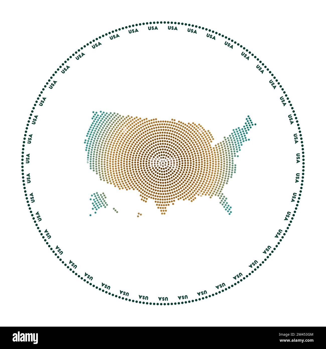 USA round logo. Digital style shape of USA in dotted circle with ...