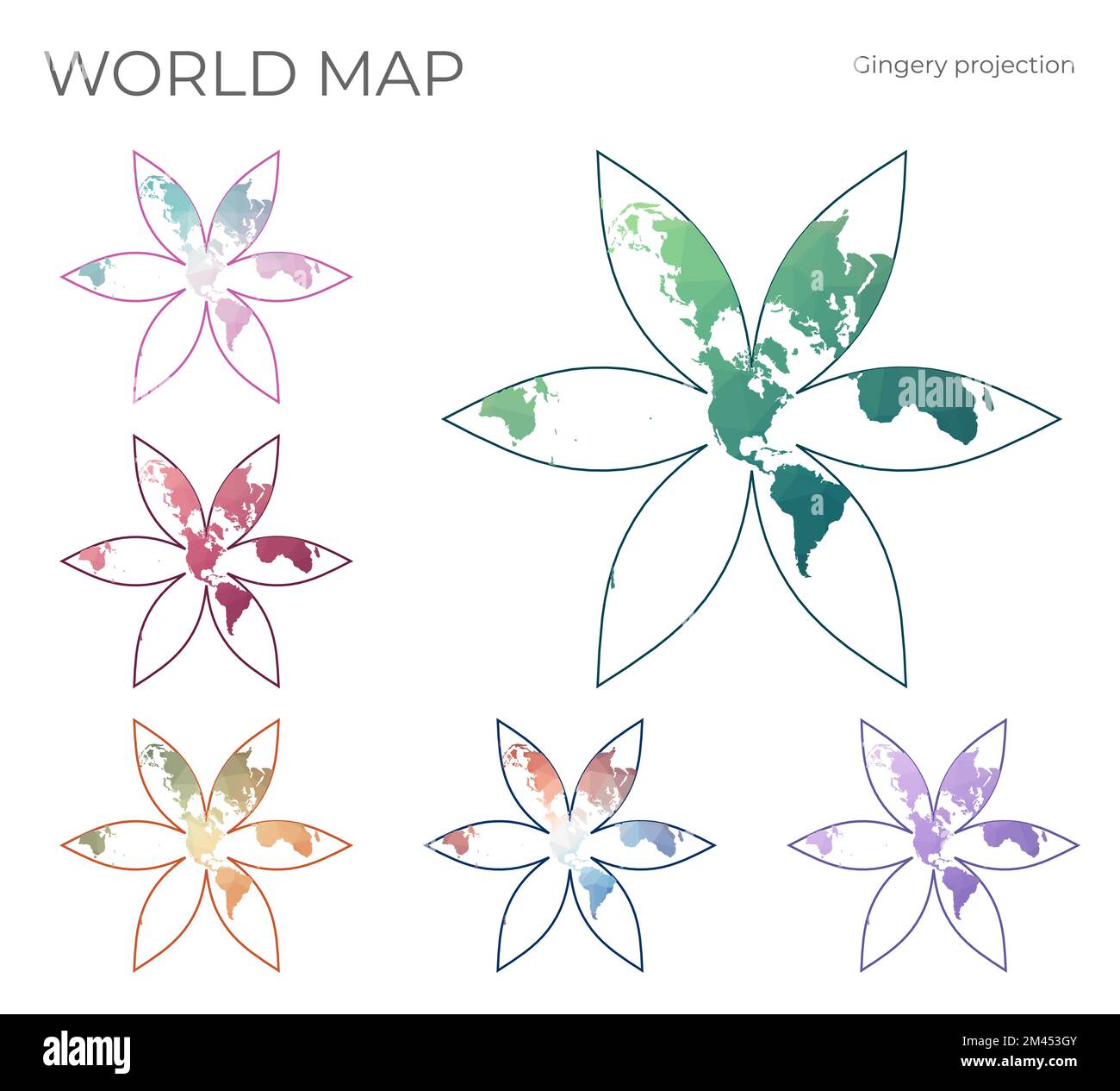 Low Poly World Map Set The Us Centric Gingery World Projection Collection Of Maps In