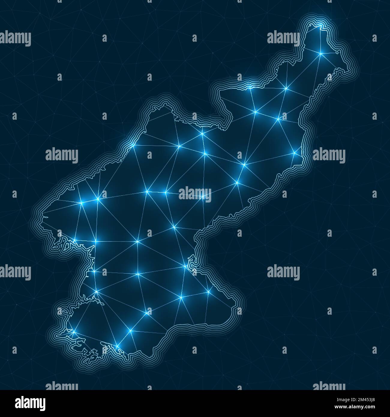 North Korea network map. Abstract geometric map of the country. Digital ...