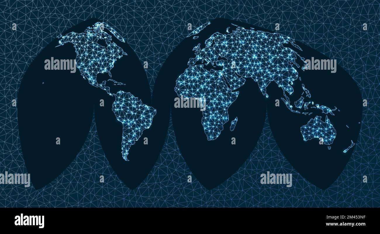 Communications map of the world. Interrupted Boggs projection. World ...