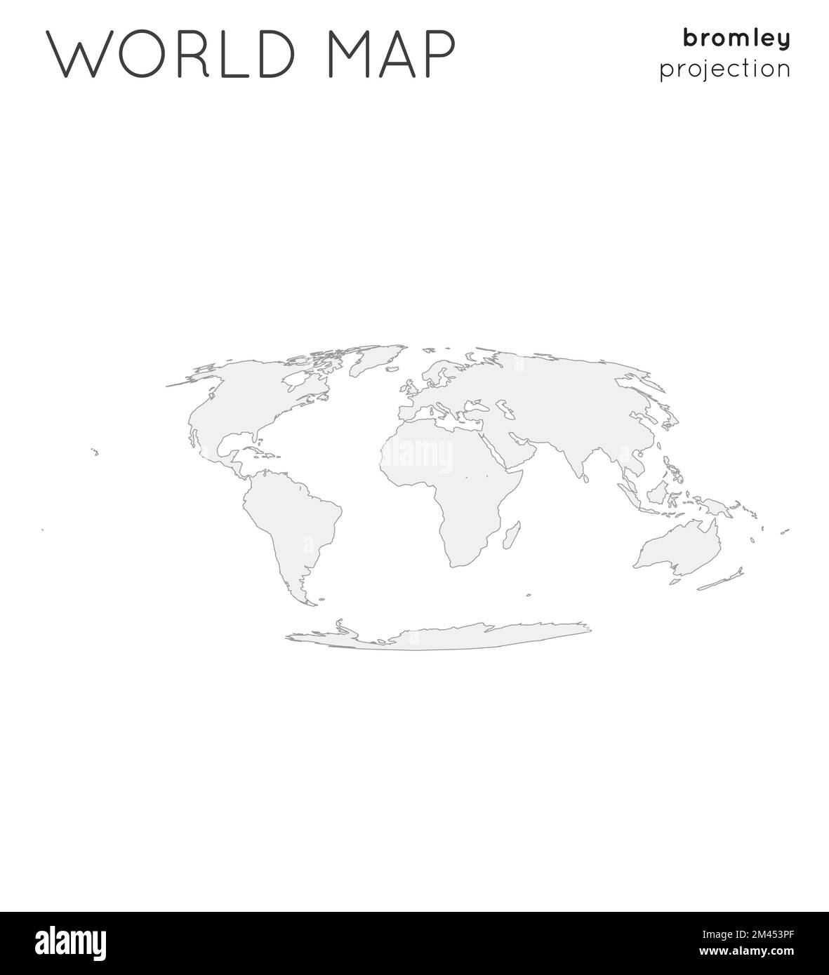World map. Globe in Bromley projection, plain style. Outline vector ...