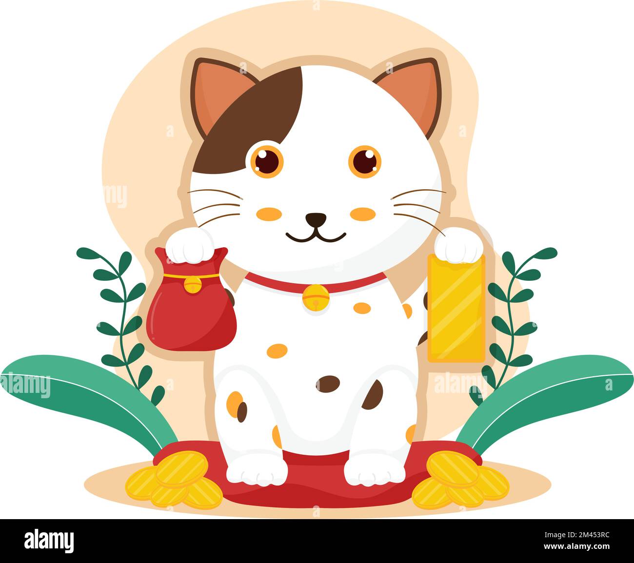 Feng Shui Oriental Philosophy with Cute Cat and Plants for Positive ...