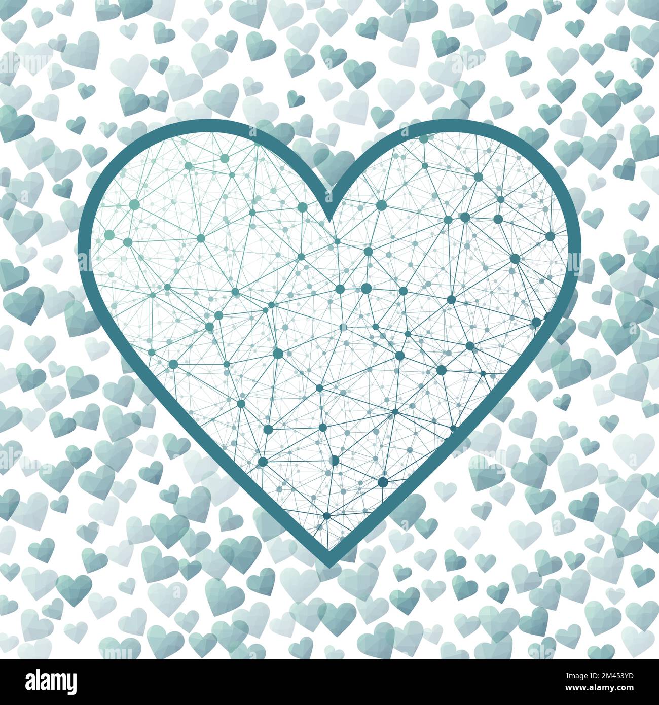 Cyber February 14. Geometric heart mesh in dark mint color shades, dark ...
